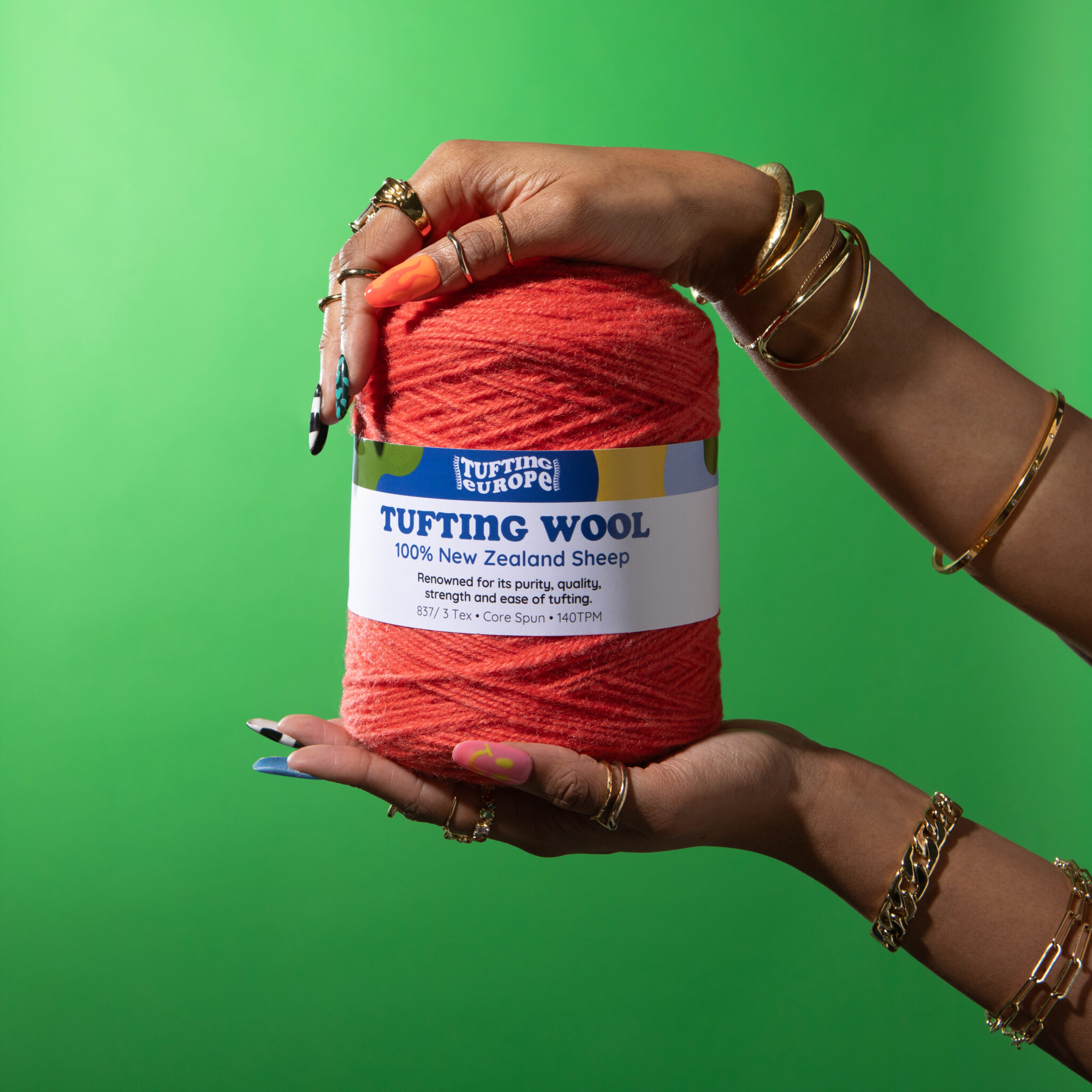 Fluor Red 500 g Wool Tufting Yarn - Tufting Europe